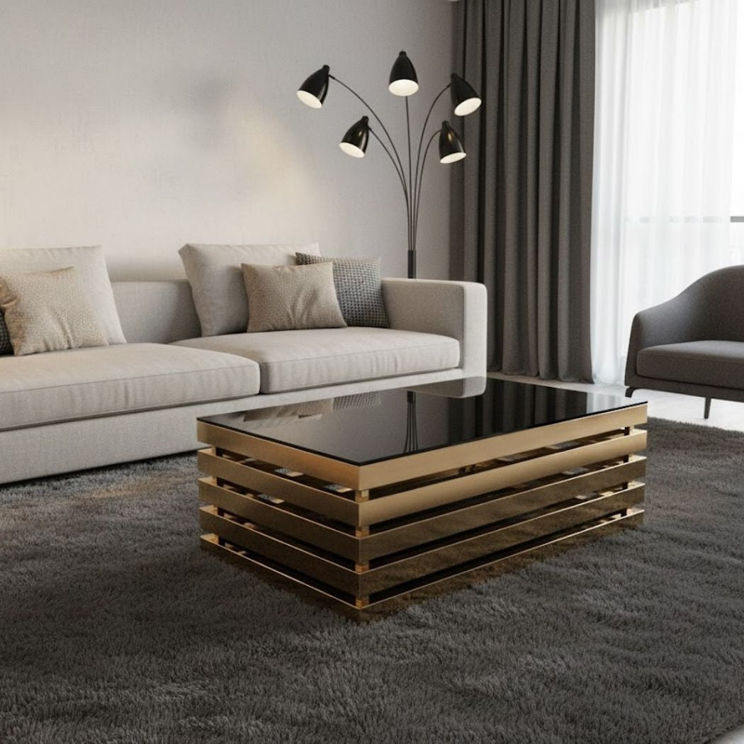 Coffee table with glass top and iron frame for modern decor REL-008 ...