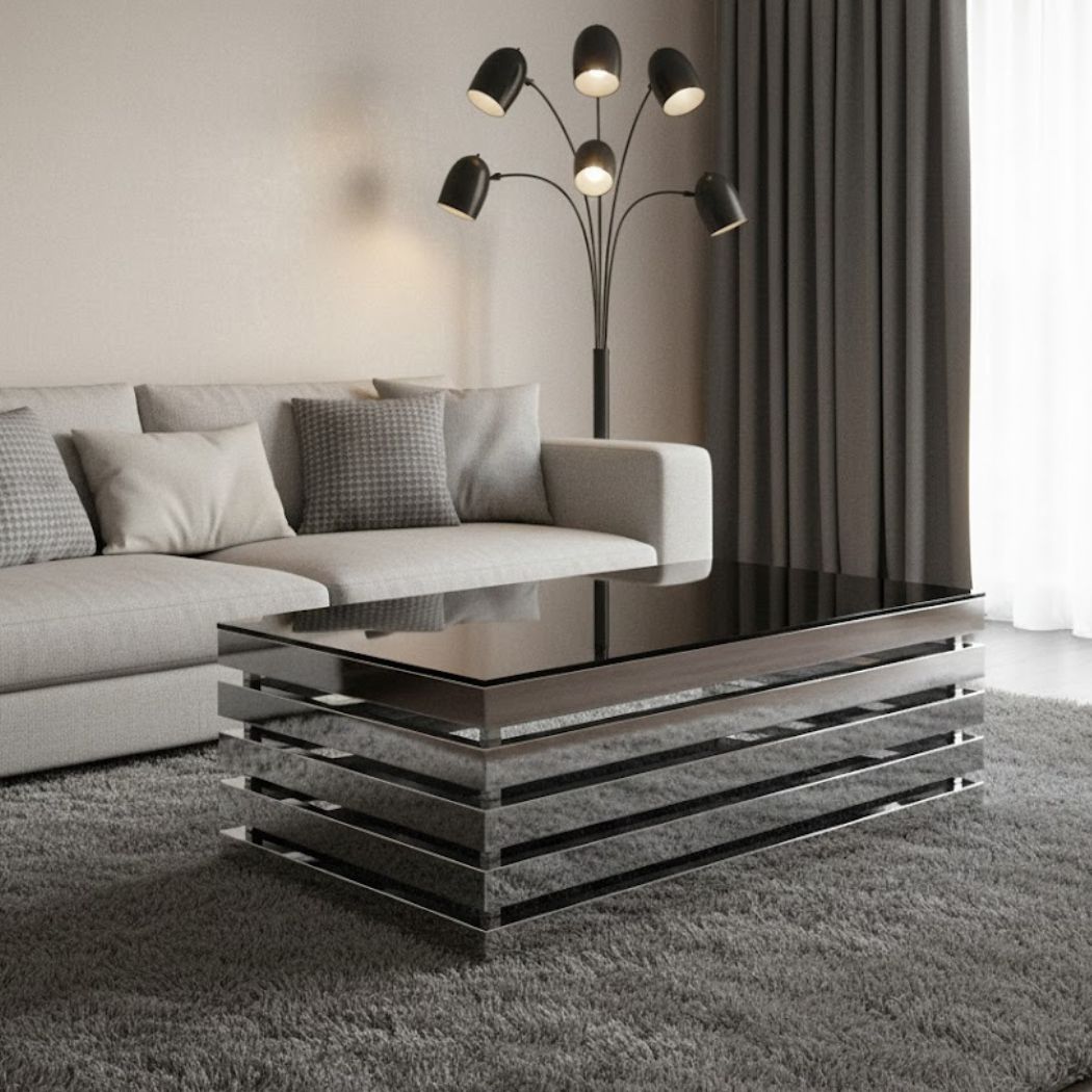 Coffee table with glass top and iron frame for modern decor REL-007 ...